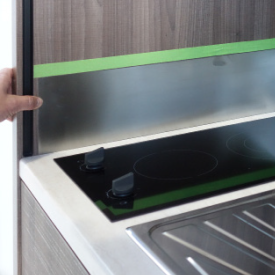 ASSEMBLY 16 - FITTING THE STAINLESS STEEL SPLASH BACK - Mini Kitchen